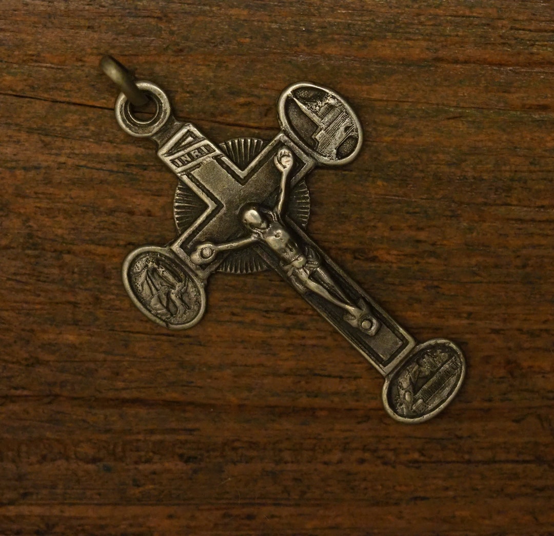Antique French Religious Silvered Rosary Cross Crucifix Pendant of ...