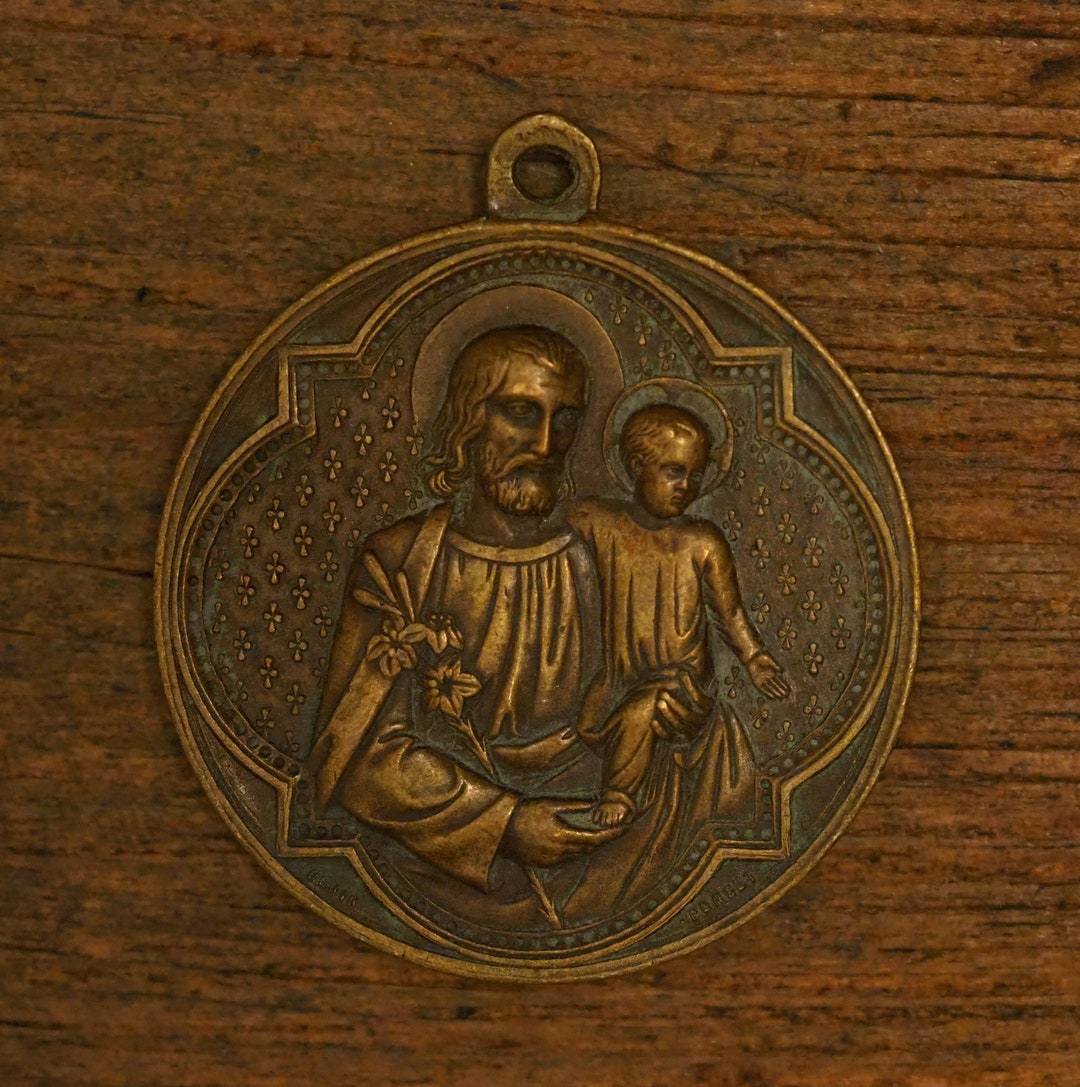 Antique Religious Bronze Medal Pendant Oh Good Saint Joseph Our Guide ...