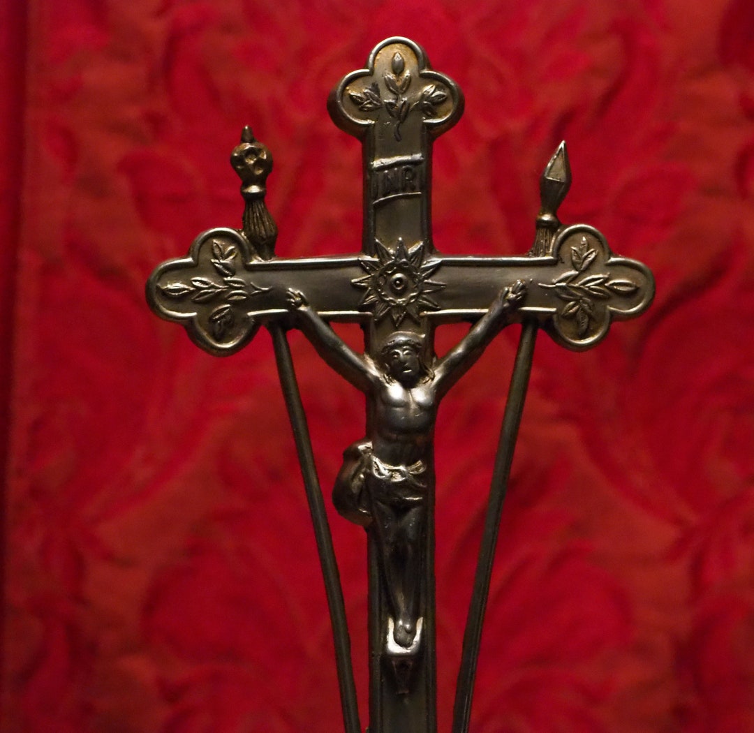 Antique French Religious Silver Look Altar Crucifix Cross With Tools ...