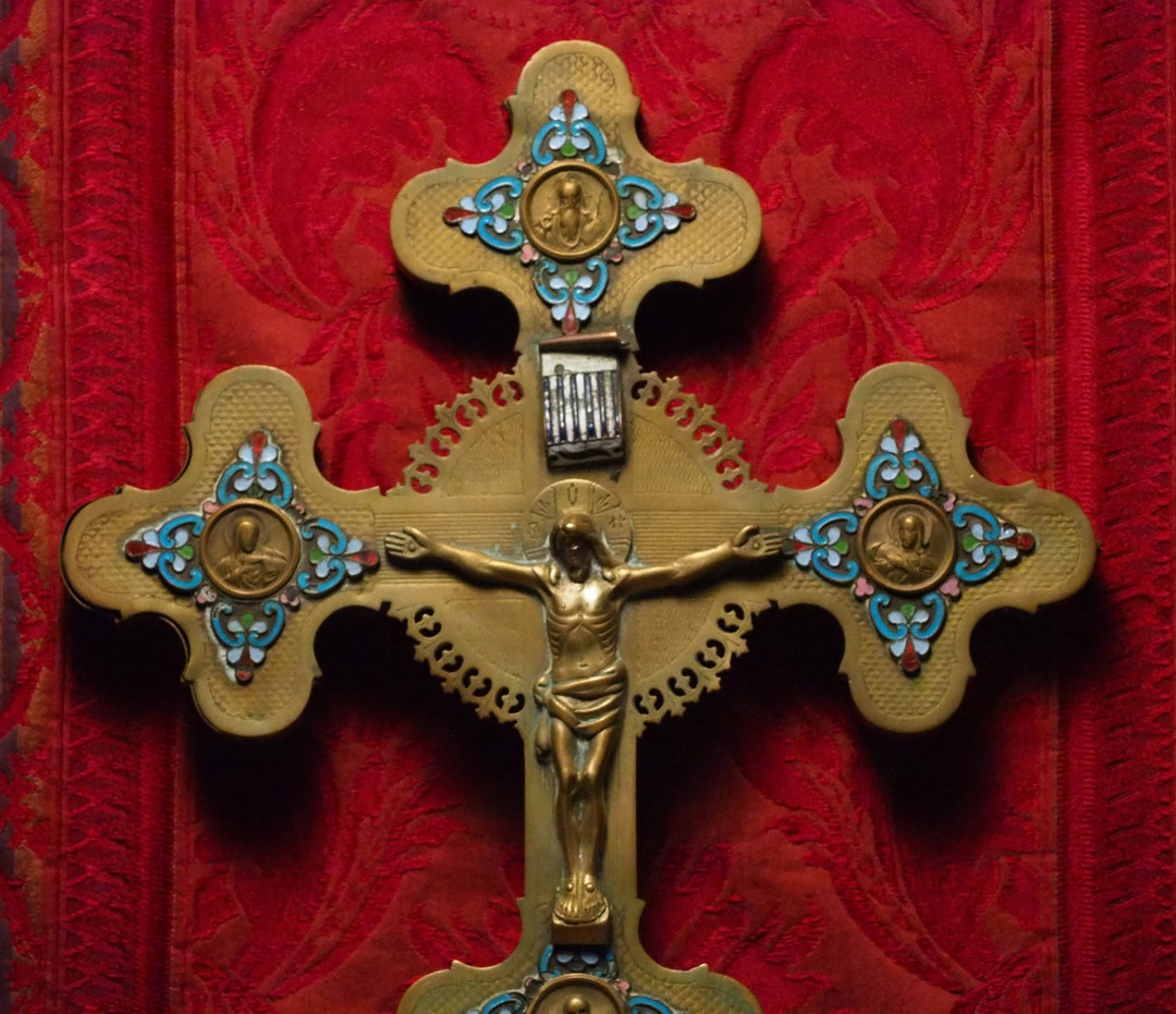 Large Antique Orthodox Brass With Enamel Inlay Emty Box Relic Reliquary ...