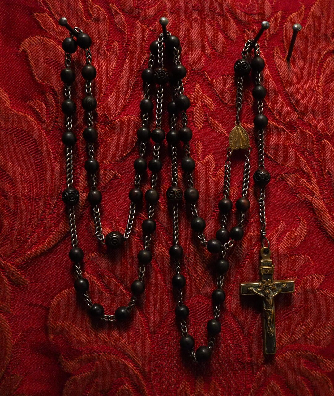 Large Antique Nun or Priest Rosary With Wooden Beads and Ebony Wood ...
