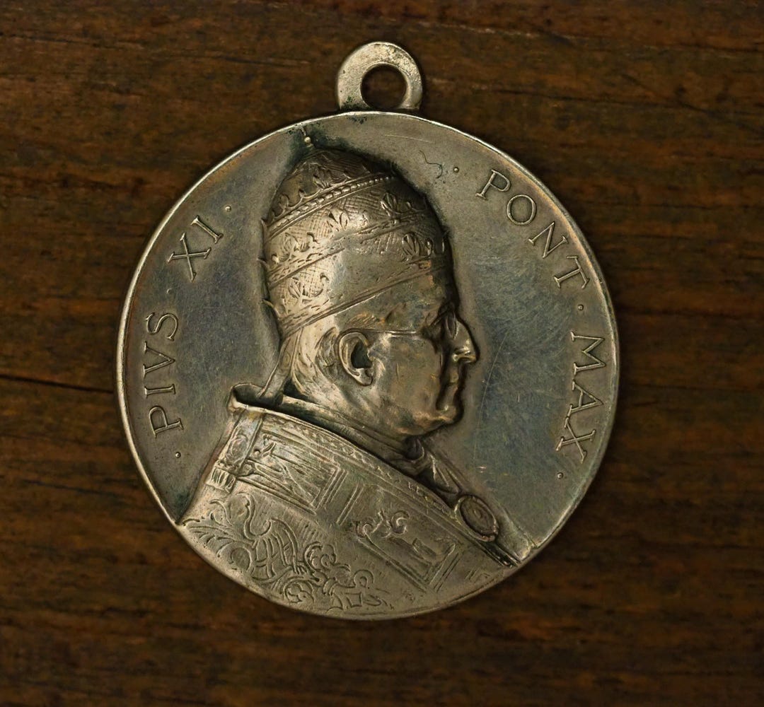 Antique Religious Silvered Medal Pendant Pope Pius XI Pont Max - Etsy