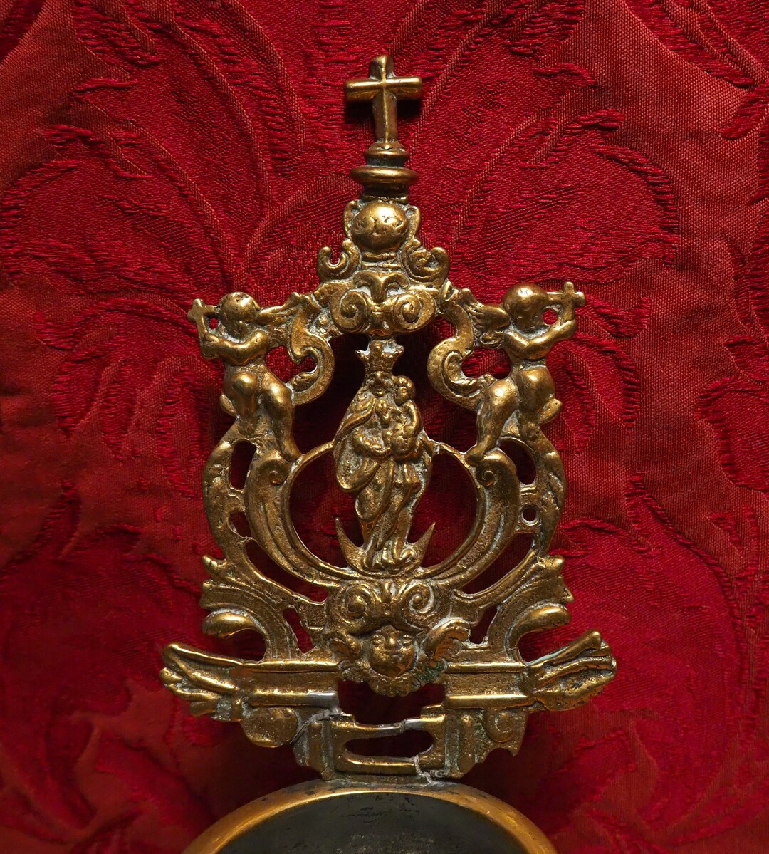 Antique Wall Hanging Religious Bronze Brass Crucifix Cross Holy-water ...
