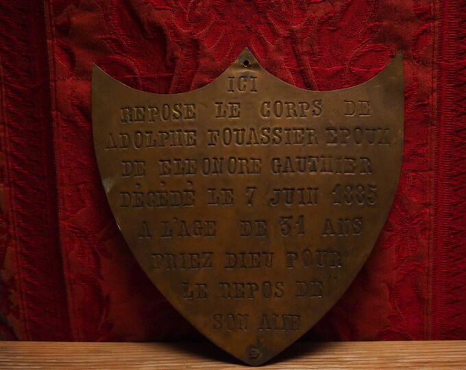 Antique French Graveyard Cemetery Brass Plaque Display ....here Rest ...