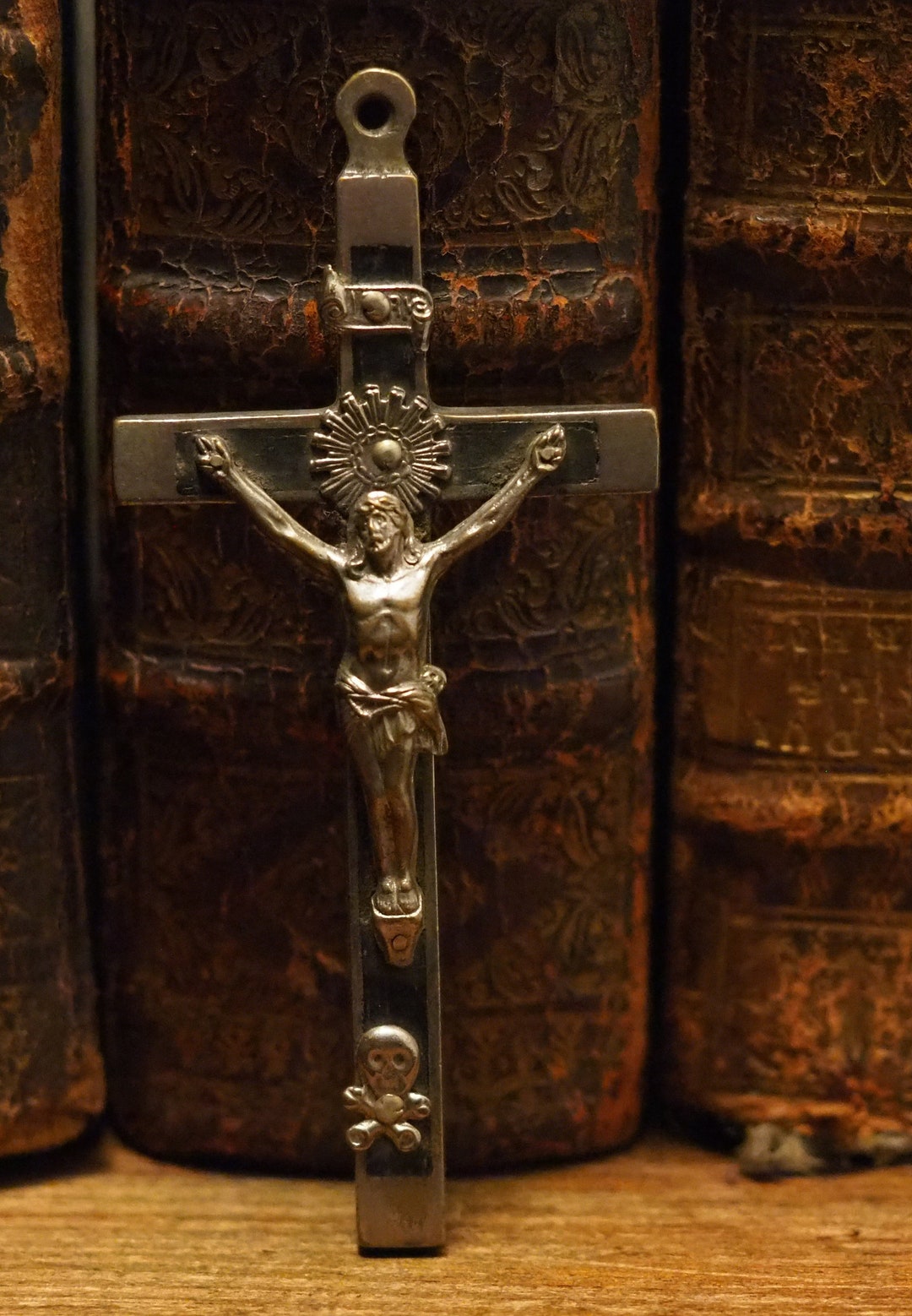 Antique Pectoral Skull Cross Bones Crucifix Pendant Silvered With Ebony ...