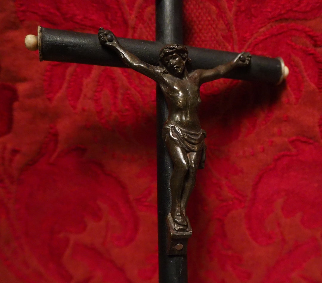 Antique Wall Hanging Pectoral Religious Crucifix Cross Pendant Painted ...