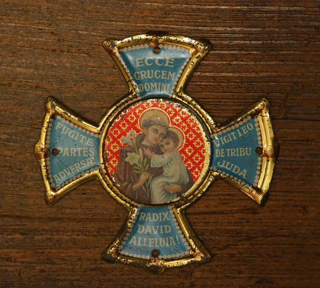 Antique Religious Old Home Protection Relic Tin Plaque Saint Anthony of ...