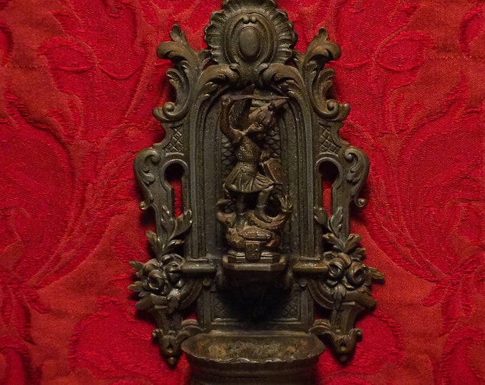 Antique Holy Water Font Wall Plaque of Saint Guardian Angel Michael ...