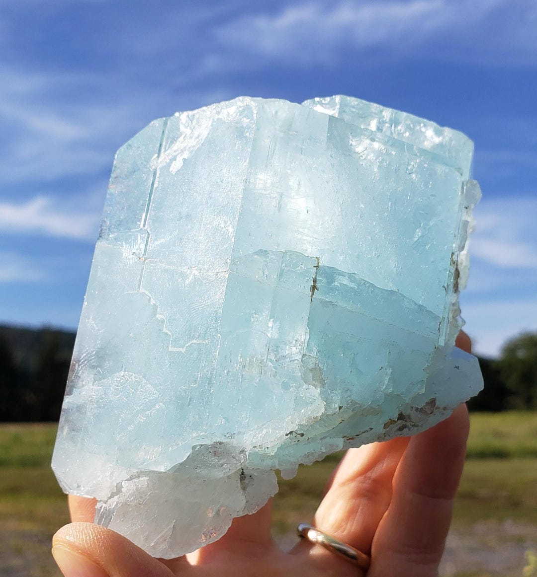 Huge Natural Aquamarine Crystal Cluster 1 Lb, Raw Blue Beryl Mineral ...