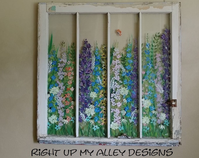 Painted Old Window, Farmhouse, Boho Window, Window Pane Art, Purple ...