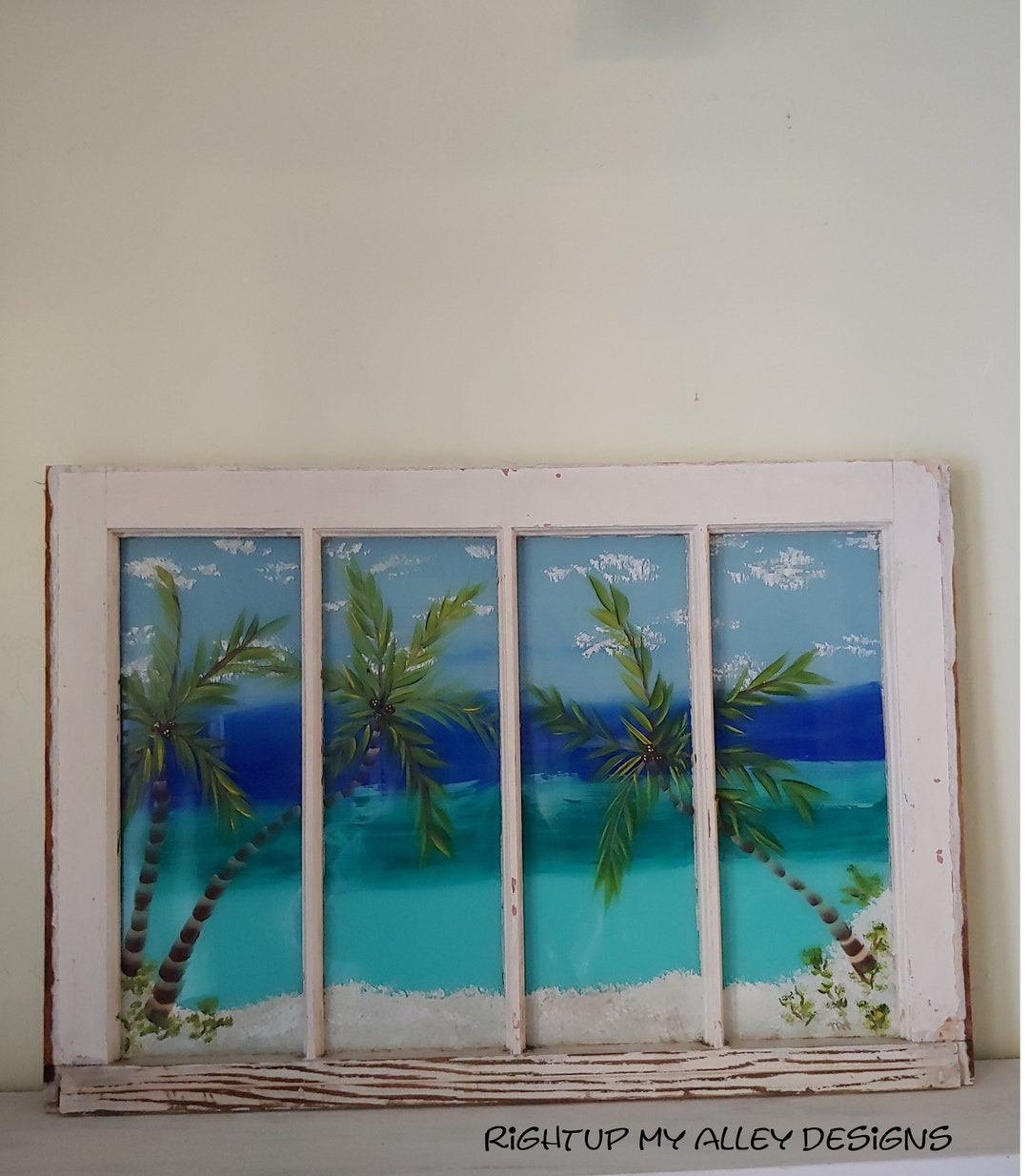 Painted Window, Palm Tree Window, Window Pane Art, Tropical Wall Art ...