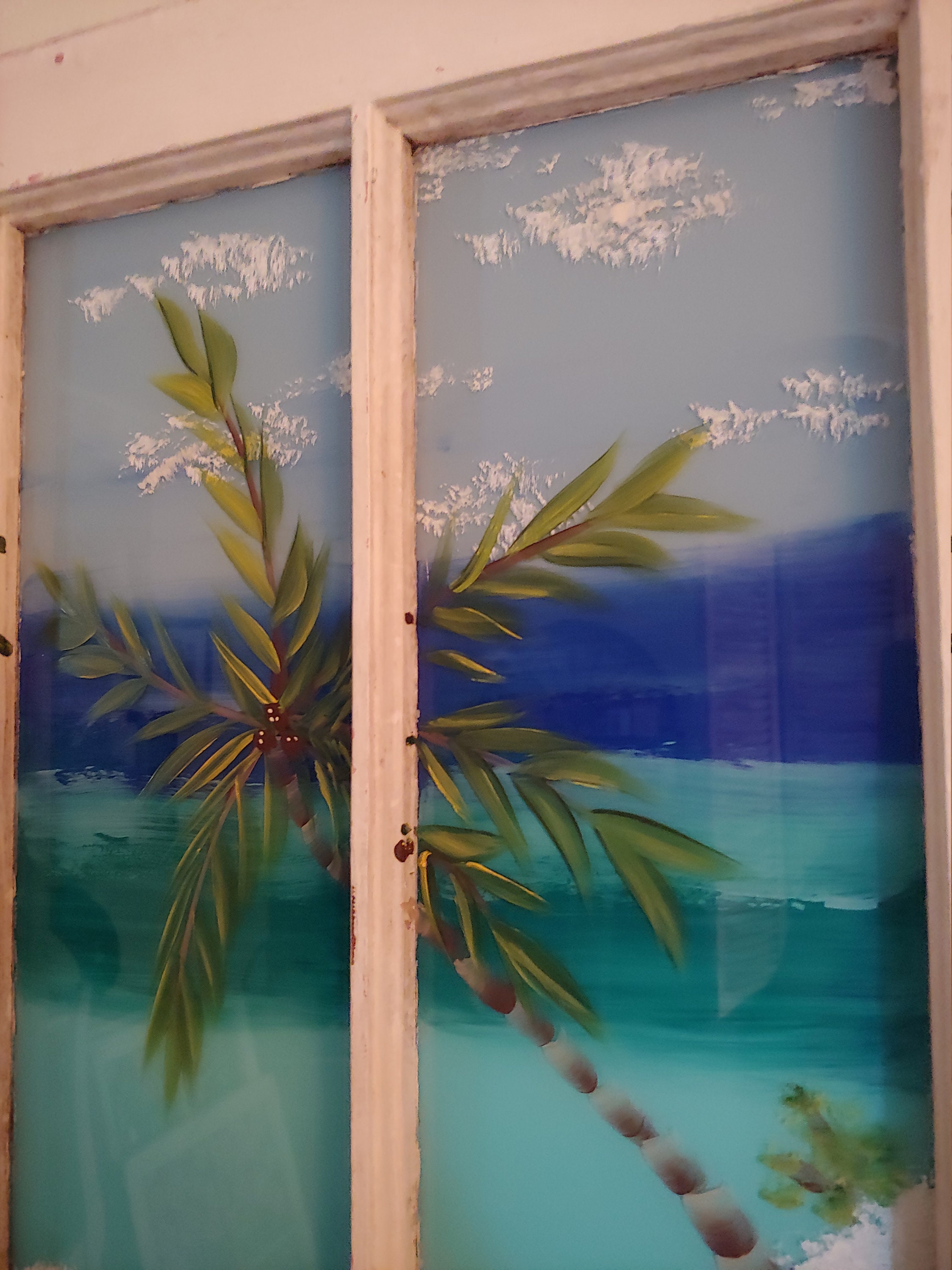 Painted Window Palm Tree Window Window Pane Art Tropical - Etsy