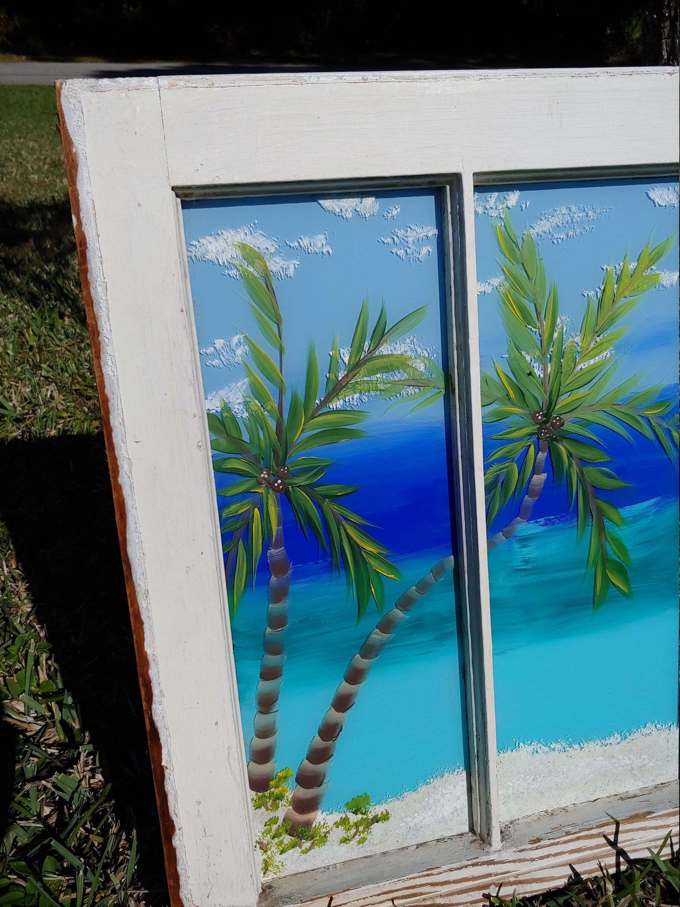 Painted Window Palm Tree Window Window Pane Art Tropical - Etsy