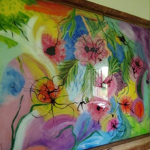 Painted Window, Window Pane Art, Bohemian Wall Decor, Window Wall Art ...