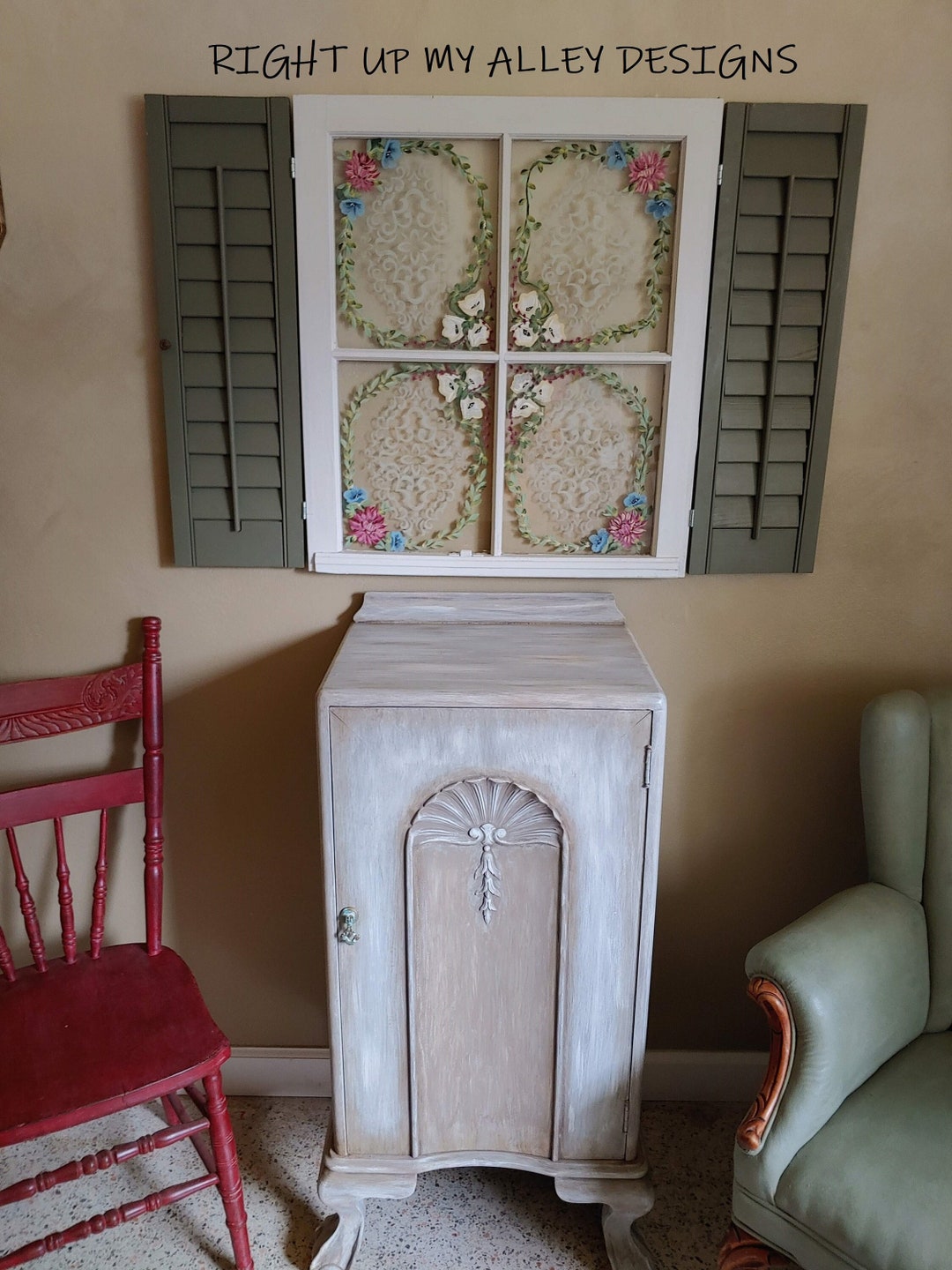 Vintage Window Art, Floral Window Art, Painted Windows, Shutter Art ...