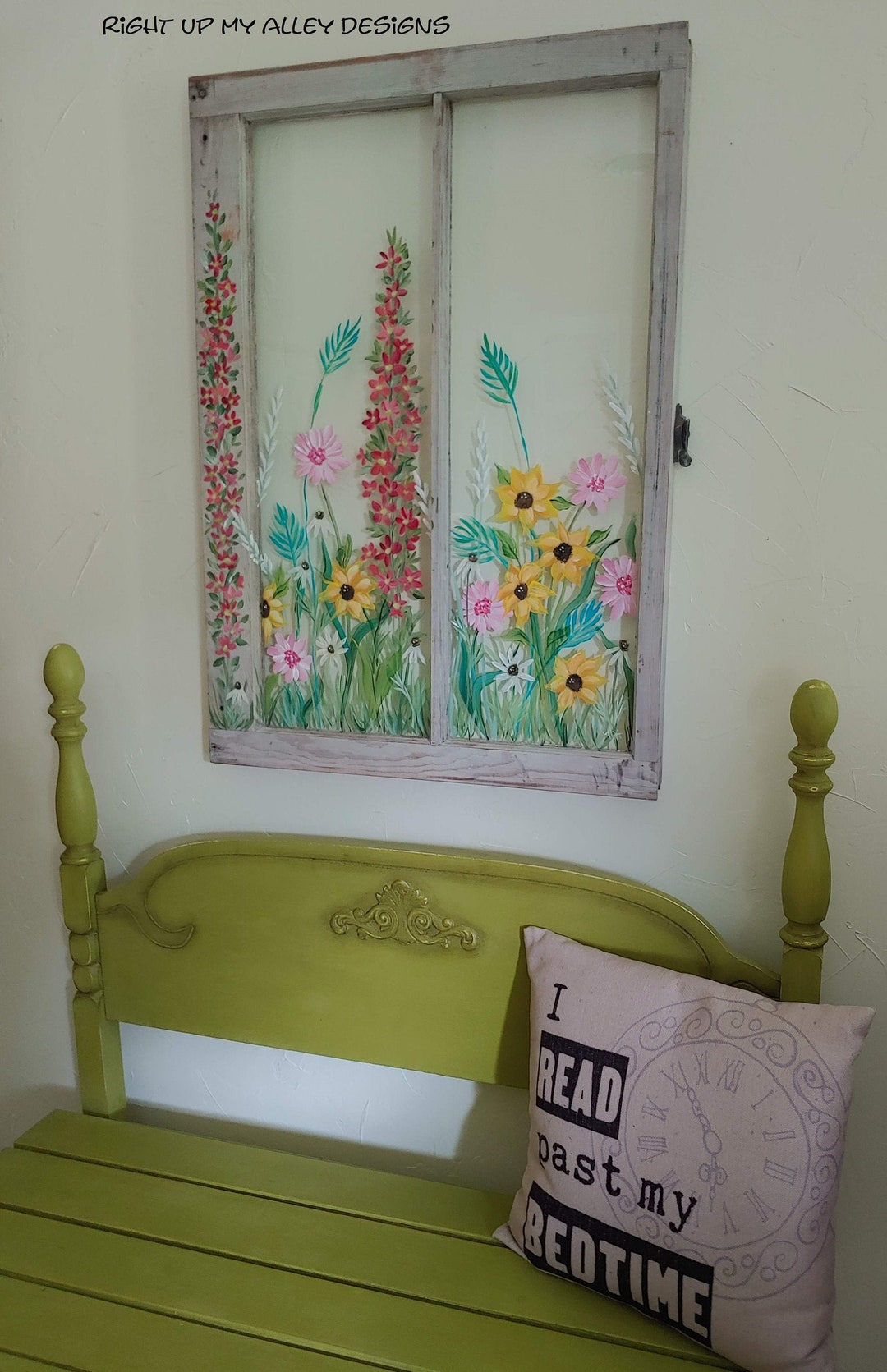 Window Art, Painted Window, Floral Window Art,garden Art, Vintage ...