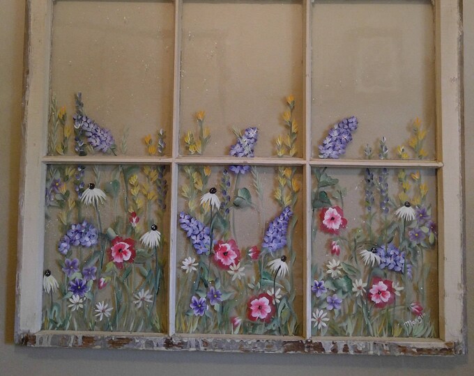 Handpainted Windowfloral Windowwindow Wall Artold Painted - Etsy