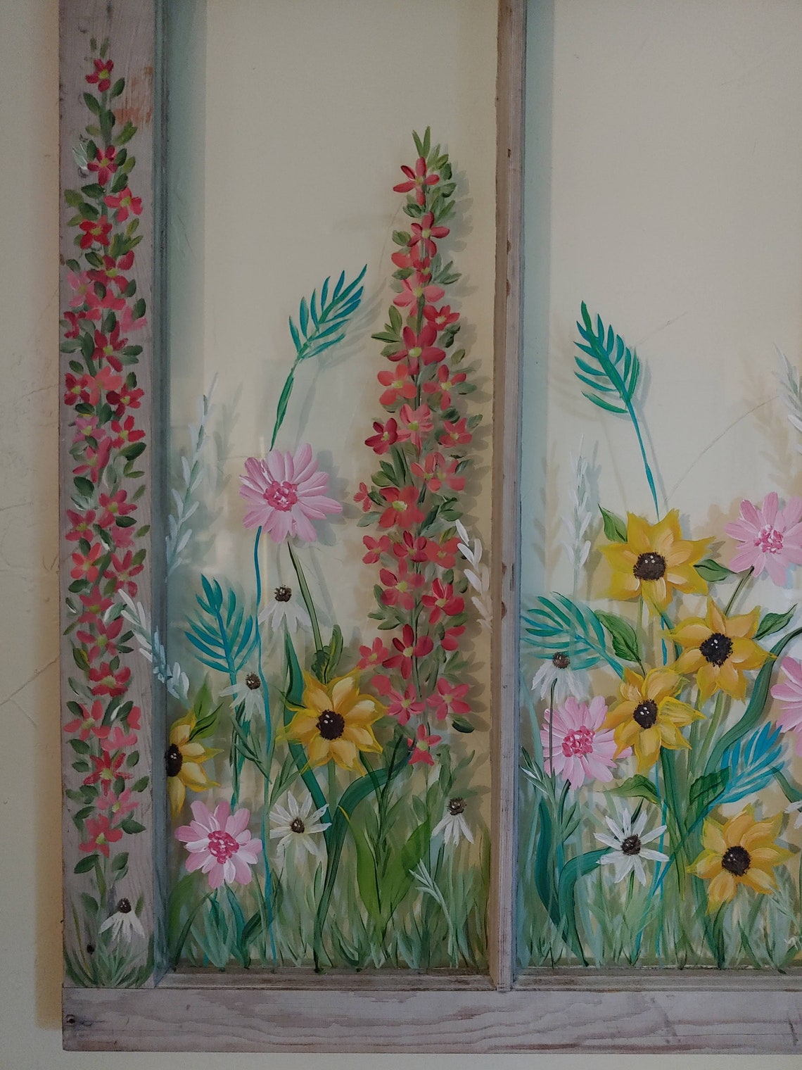 Window art Painted window Floral window artGarden art | Etsy