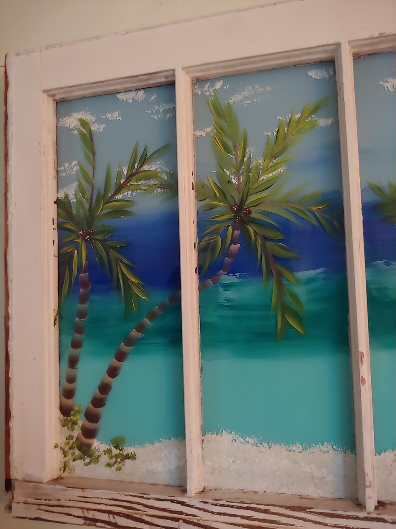 Painted Window Palm Tree Window Window Pane Art Tropical - Etsy