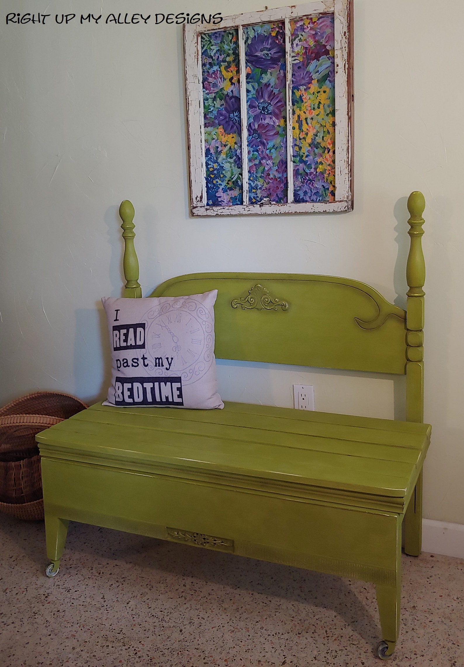 Headboard Bench, Green Accent Piece, Green Bench, Porch Bench ...