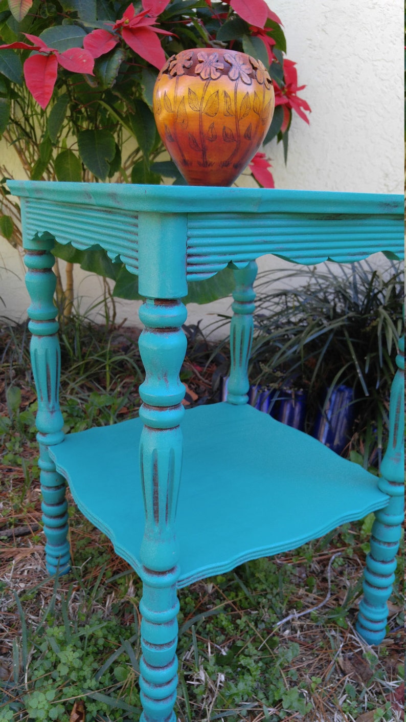 Accent Table Turquoise Table Entry Table Chalk Paint Table | Etsy