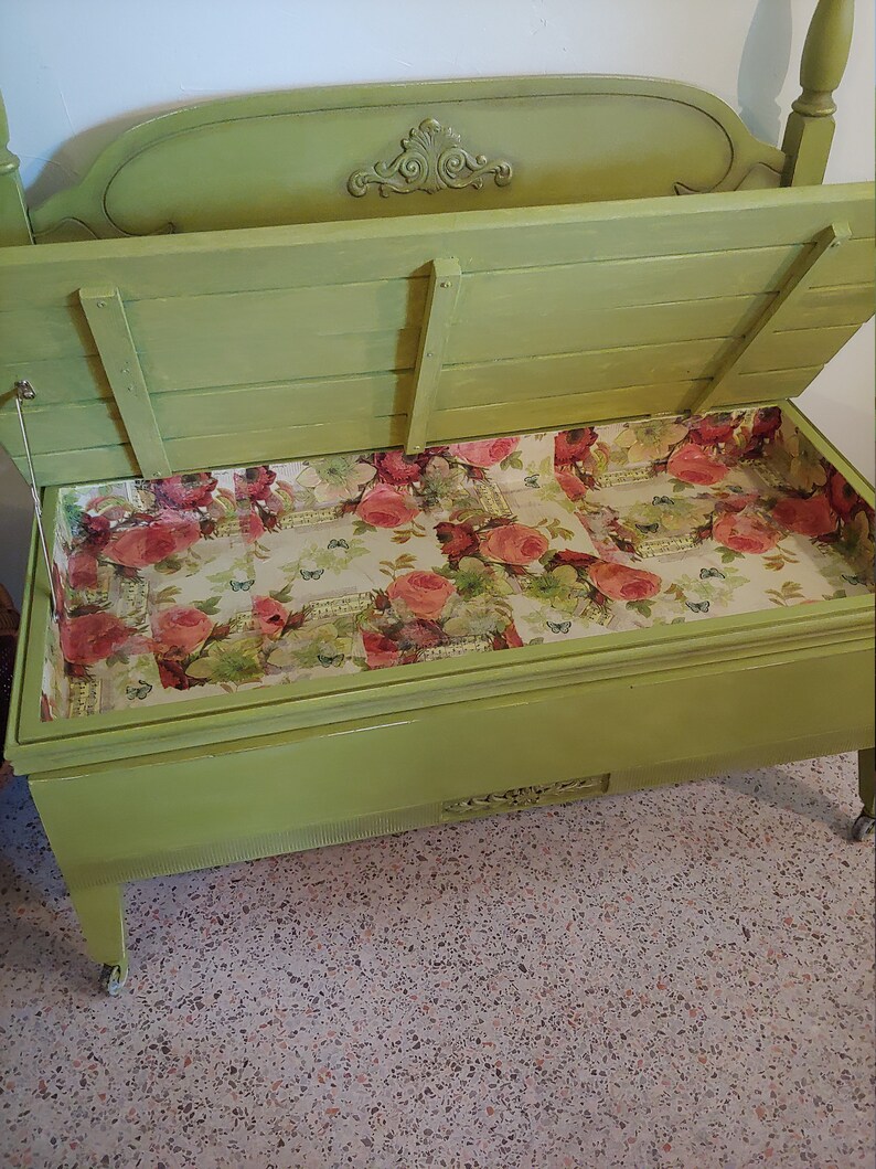Headboard Bench, Green Accent Piece, Green Bench, Porch Bench ...