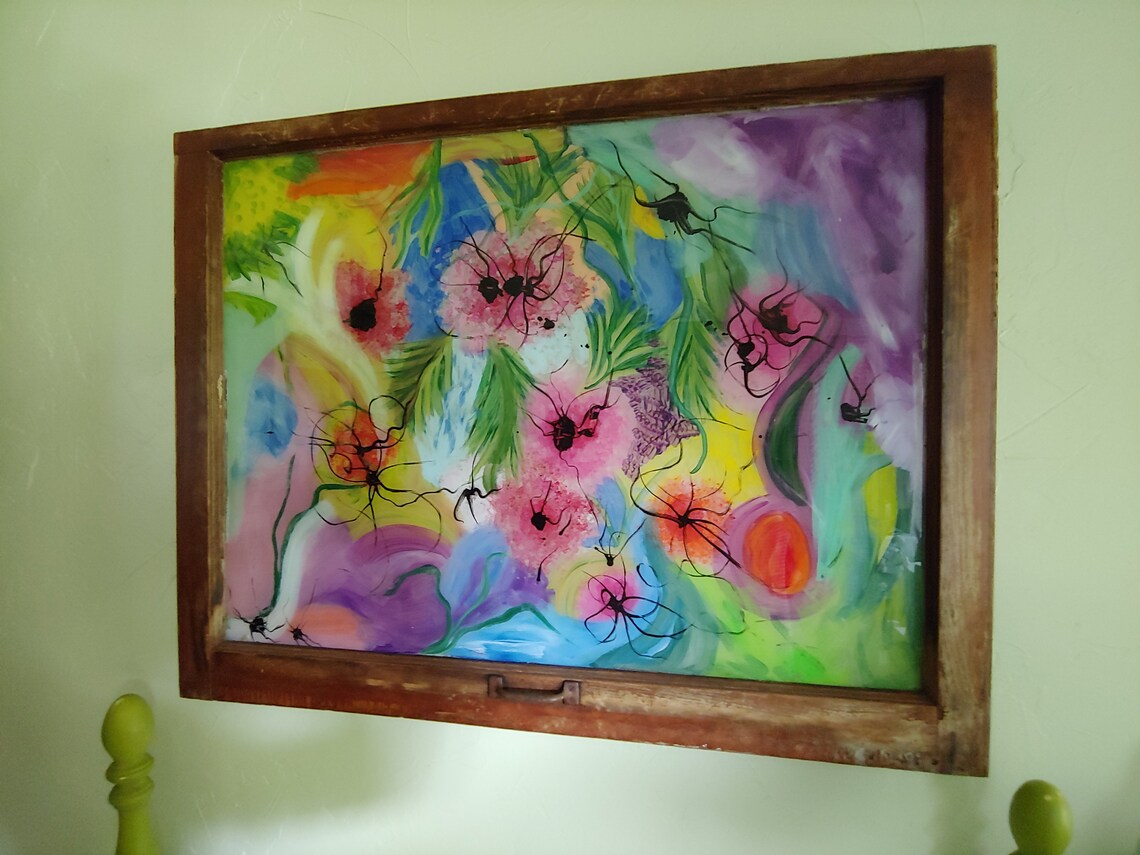 Painted Window Window Pane Art Bohemian Wall Decor Window - Etsy