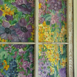 Vintage Window Art, Vintage Window Painting, Old Window Art, Stain ...