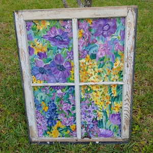 Vintage Window Art, Vintage Window Painting, Old Window Art, Stain ...