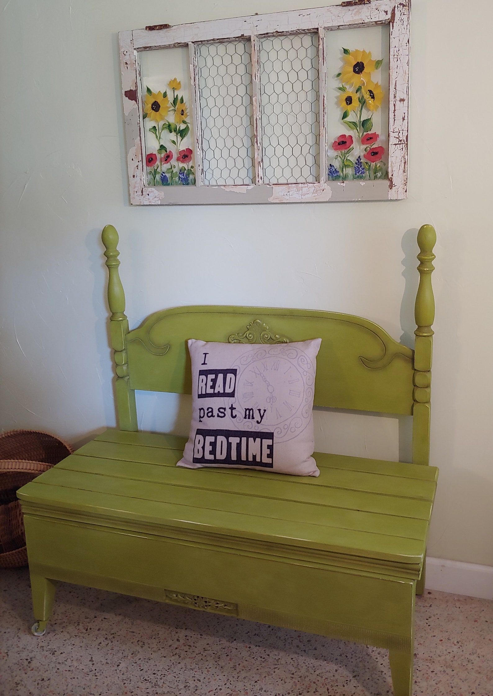 Headboard Bench, Green Accent Piece, Green Bench, Porch Bench ...
