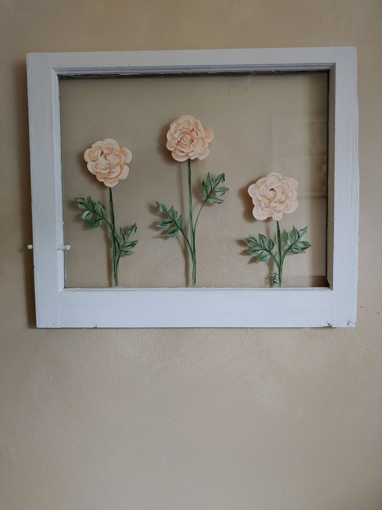 Painted Window Peach Rose Window Art Window Art Rose - Etsy