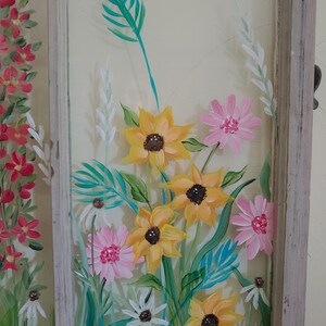 Window Art, Painted Window, Floral Window Art,garden Art, Vintage ...