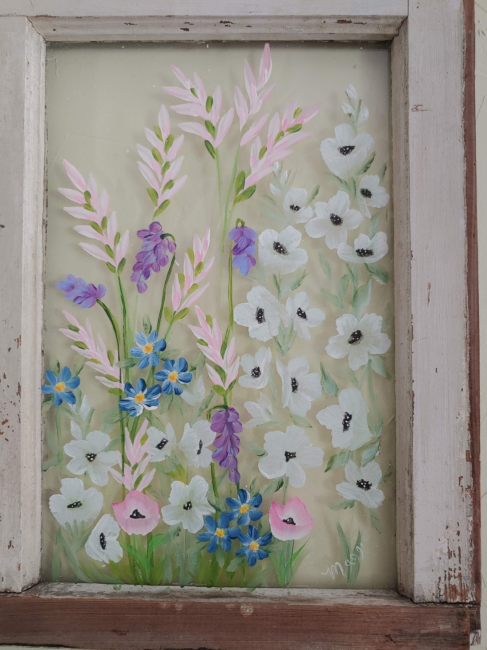 Old Painted Window, Pastel Painted Window, Painted Window, Window Pane ...