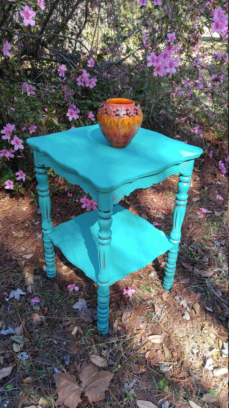 Accent Table Turquoise Table Entry Table Chalk Paint Table | Etsy