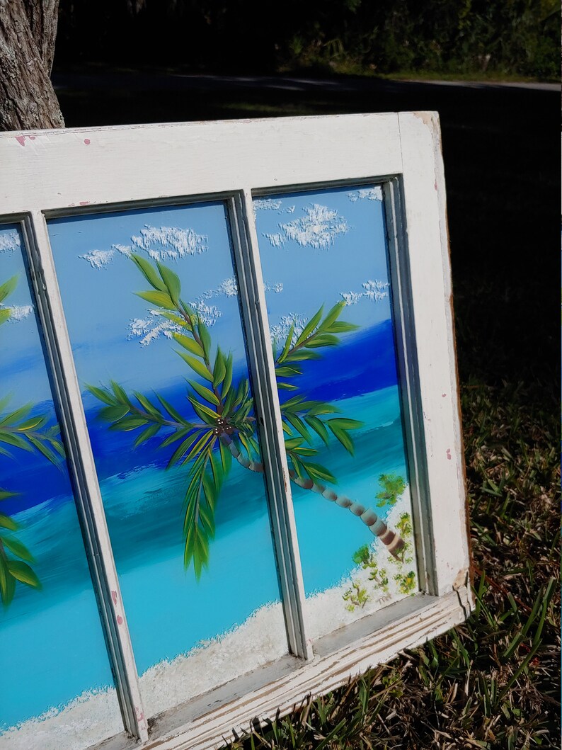 Painted window Palm Tree window Window pane art Tropical | Etsy