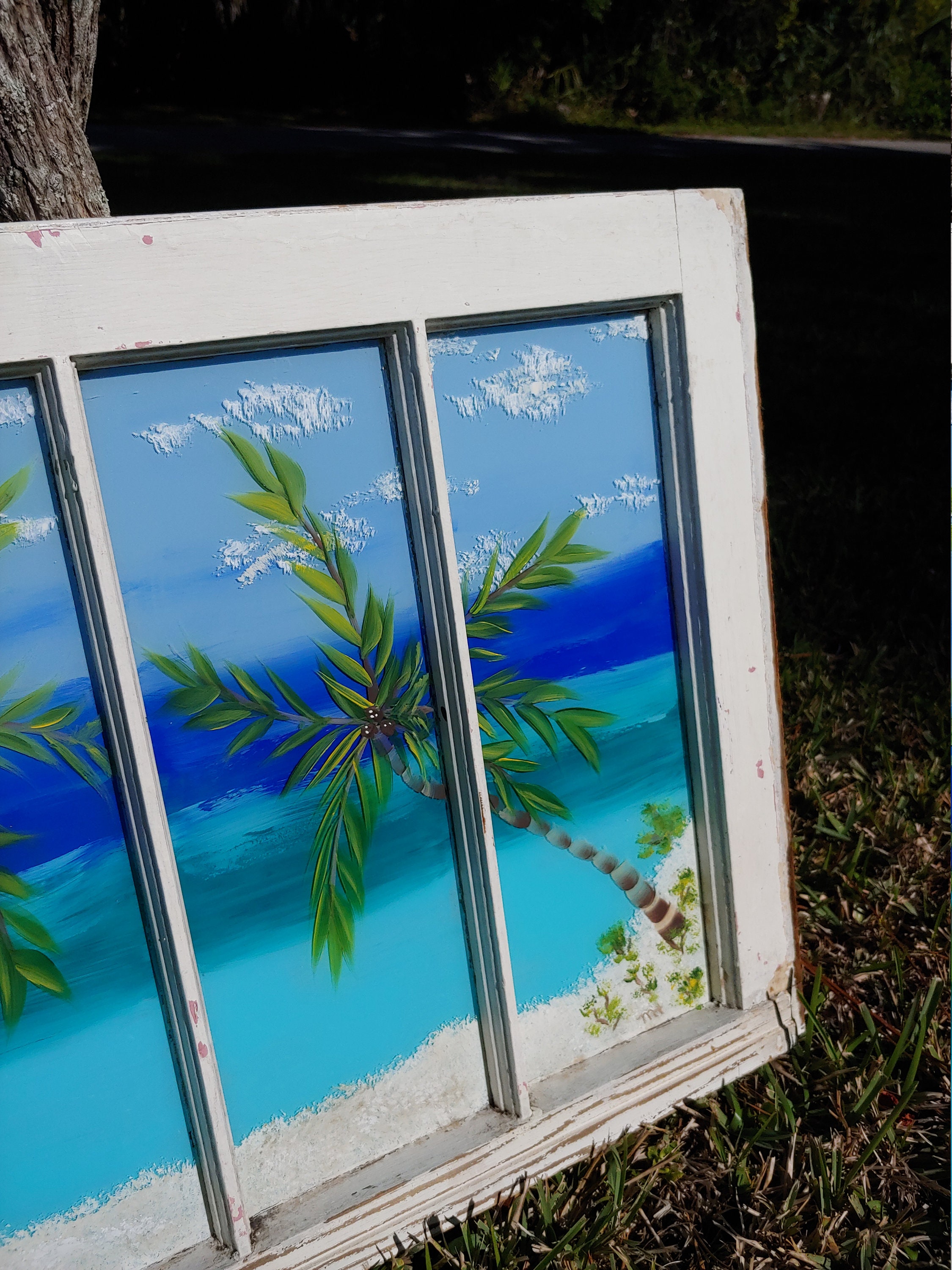 Painted Window Palm Tree Window Window Pane Art Tropical - Etsy