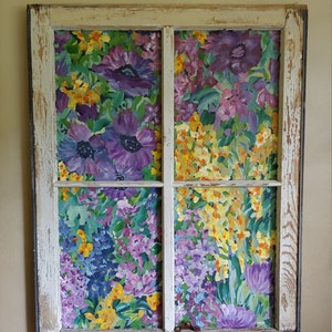 Vintage Window Art, Vintage Window Painting, Old Window Art, Stain ...