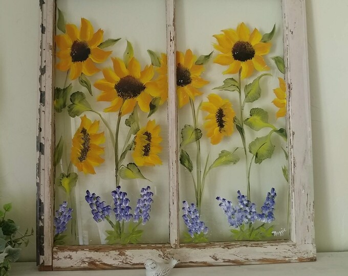 Old Painted Window Sunflowerstexas Bluebonnetspainted - Etsy