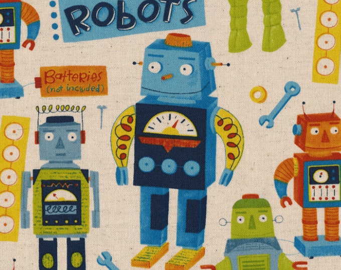 Fabric Kokka nancy Wolff Robots Natural - Etsy