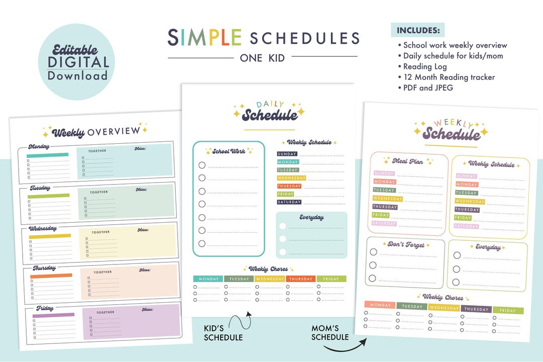 Editable Simple Homeschool Schedules (one Kid) - Etsy