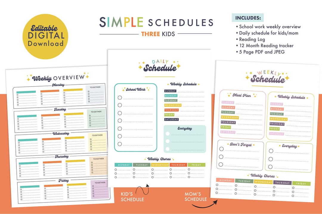 Editable Simple Homeschool Schedules (three Kids) - Etsy