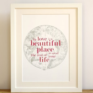 Vintage Map Print Love Map Print in Love is a Beautiful Place Art Print ...