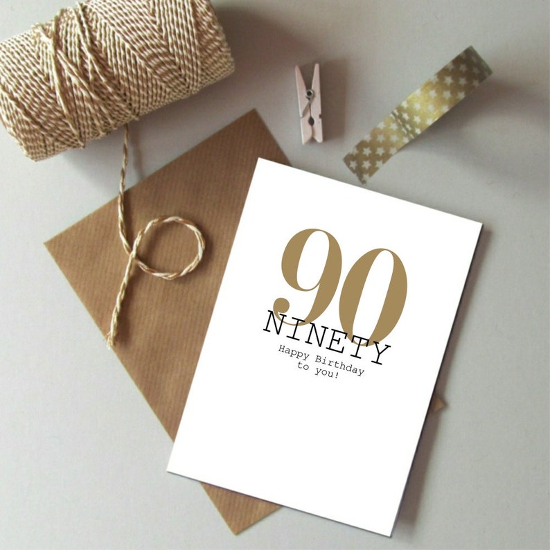 90th Birthday Card Happy 90th Birthday Ninety Card Typography Age ...