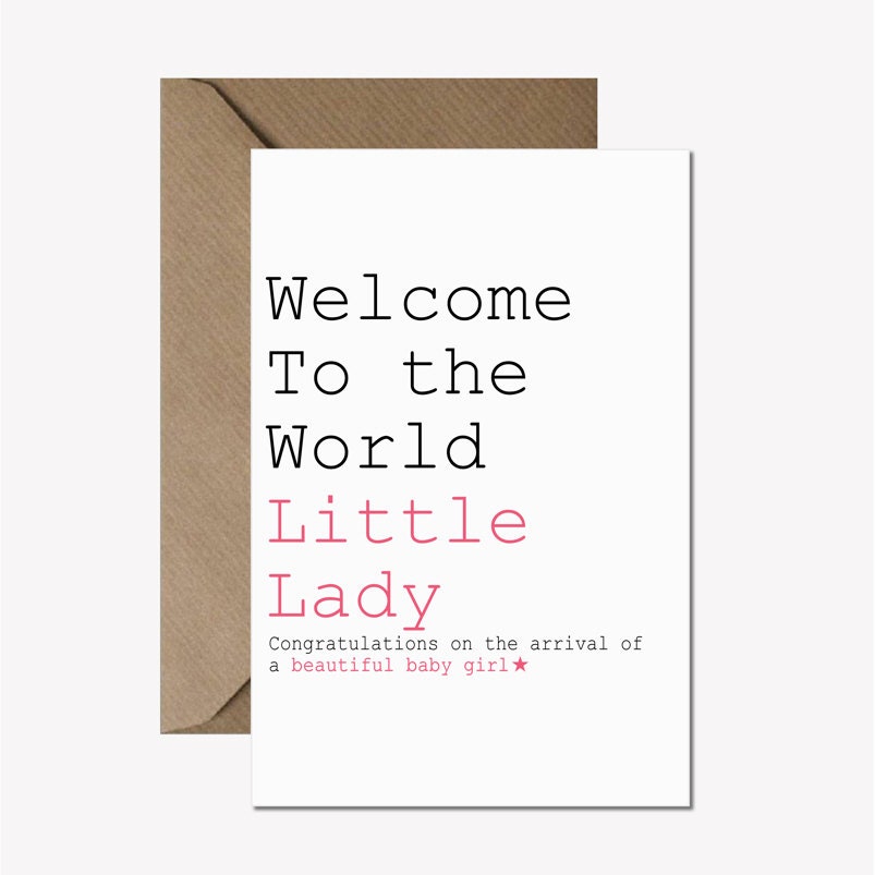 Baby Girl Card - Welcome to the World Little Lady Card - New Baby Girl ...