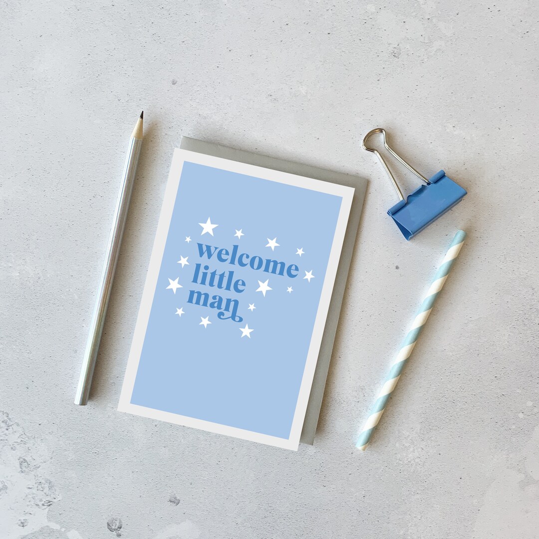 Baby Boy Card Welcome Little Man Card New Baby Boy Card Blue Baby Boy ...