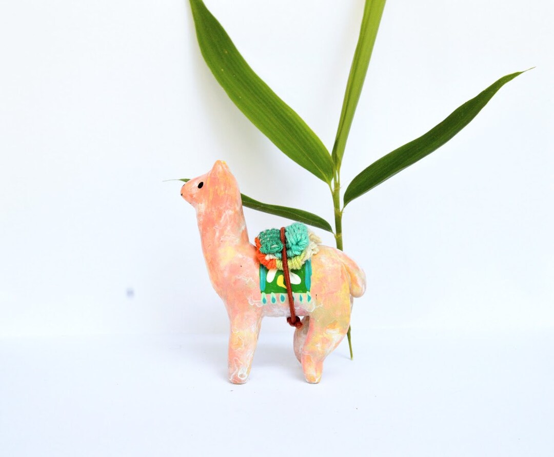 Small Clay Llama Alpaca Animal Figure Decoration With Woven Loom ...