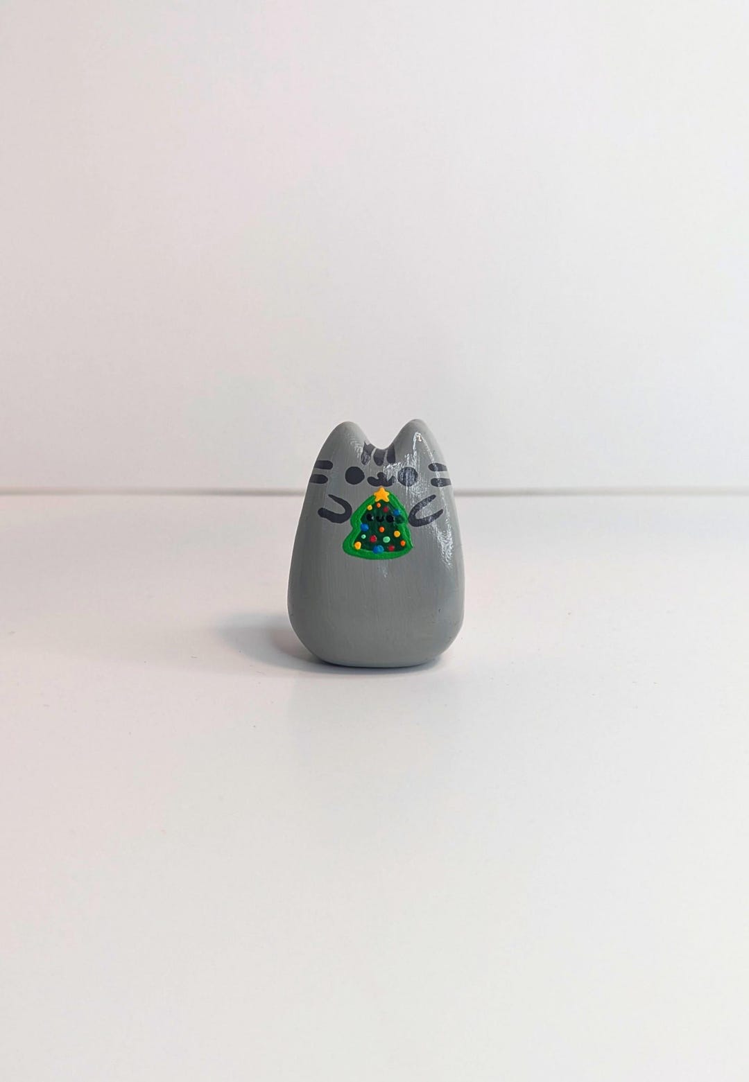 Pusheen the Cat Fat Gray Kitty Happy Christmas Tree Clay Figure - Etsy