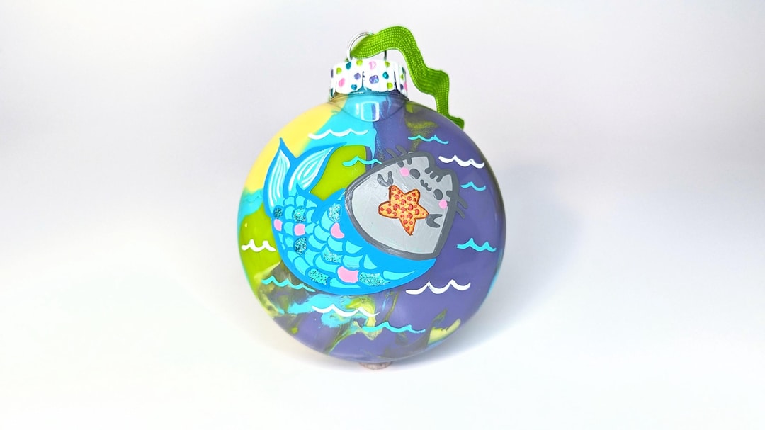 Pusheen the Cat Fat Gray Kitty Fun Colorful Christmas Plastic Bulb ...