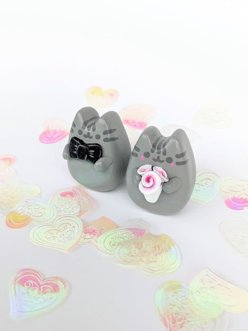 Pusheen the Cat Gray Wedding Cake Topper Couple Figure Custom - Etsy
