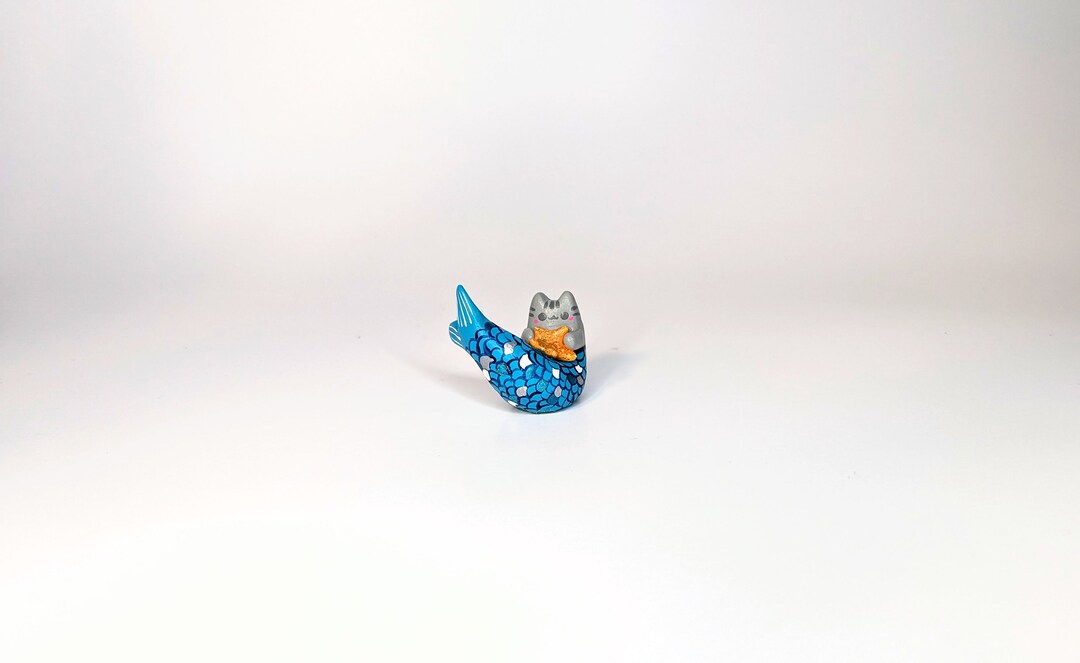 Pusheen the Cat Fat Gray Kitty Mermaid Tail Figure Statue Figurine ...
